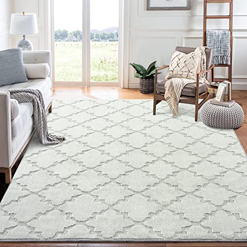 GAOMON 8x10 Large Shag Bedroom Rug, Solid Lattice Rug, Tufted Modern Geometric Area Rug Non-Shedding, Non Slip Moroccan Area Rug, Indoor Living Room Area Rugs, Grey 8'x10'