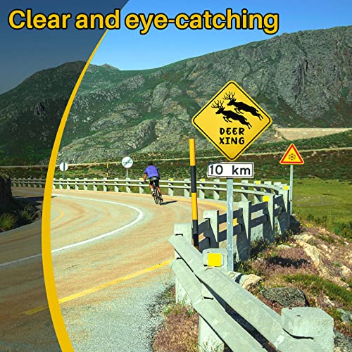 Therwen 2 Pcs Deer Xing Crossing Sign 12 x 12 Inch Animal Deer Road Sign Aluminum Reflective Black on Yellow Metal Sign Weatherproof Rust Fade Resistant Easy Mounting for Outdoor Use