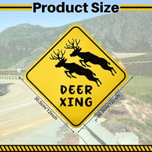 Therwen 2 Pcs Deer Xing Crossing Sign 12 x 12 Inch Animal Deer Road Sign Aluminum Reflective Black on Yellow Metal Sign Weatherproof Rust Fade Resistant Easy Mounting for Outdoor Use