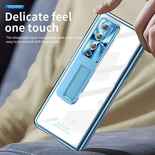 EAXER for Samsung Galaxy Z Fold 4 Case, Full Coverage Protection Plating Hinge Stand with S-Pen Anti-Drop Case Cover (Light Blue)