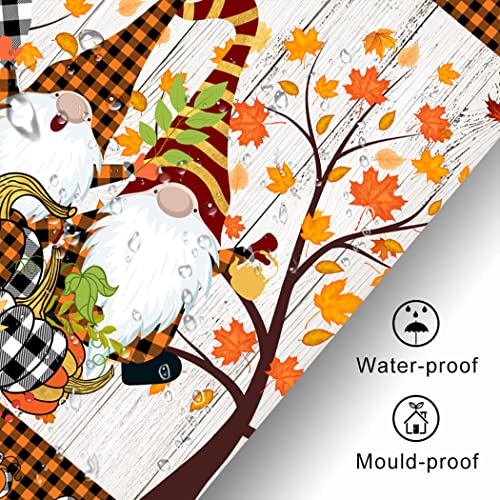 Belperan Fall Maple Leaves Gnome Shower Curtain,Autumn Buffalo Plaid Pumpkins Shower Curtain for Bathroom Decor,Rustic Waterproof Fabric Bathtubs Decor Set with 12 Hooks, 72 x 72 Inch