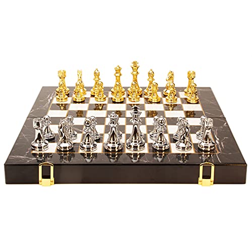 Chess Set, Large Metal Deluxe Travel Chess Set Adult Board Game with Alloy Pieces & Portable Folding Wooden Chess Board, Creative Gift