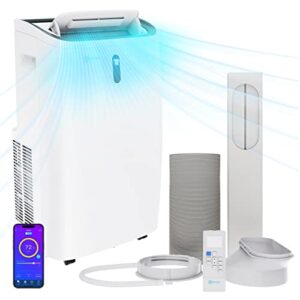 rollicool 14,000 btu 4-in-1 portable air conditioner - cools up to 700 sq ft - alexa-ready app, dehumidifier & fan, 24 hour timer w/sleep, dual-band wi-fi