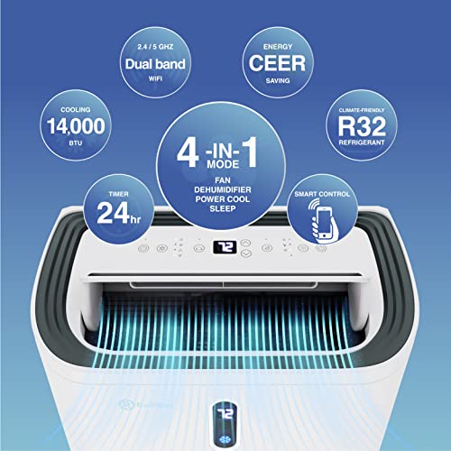 ROLLICOOL 14,000 BTU 4-in-1 Portable Air Conditioner - Cools up to 700 sq ft - Alexa-Ready App, Dehumidifier & Fan, 24 Hour Timer w/Sleep, Dual-Band Wi-Fi