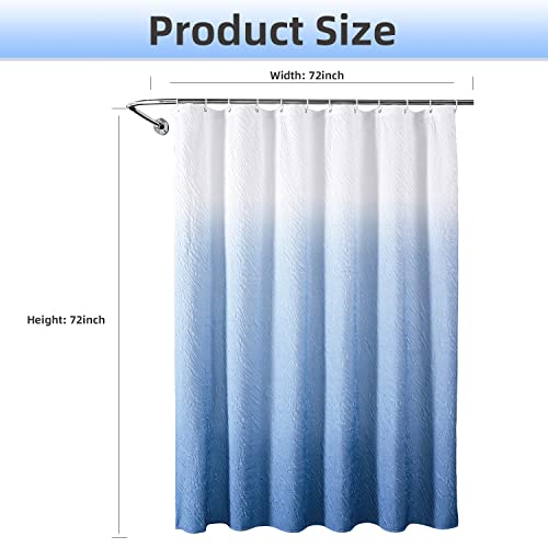 CZL Bathroom Blue Shower Curtain Set Ombre with 12 Hooks, Modern Shower Curtain, Gradient Textured Shower Curtains for Bathroom, Waterproof Fabric Shower Curtains, Machine Washable, 72 x 72 Inches