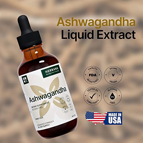 Ashwagandha 4 oz Liquid Extract - Herbal Supplement - Natural Stress Relief | Mood Booster | Sleep & Calming Support Tincture - Withania Somnifera Drops - High Potency - 90-Day Supply