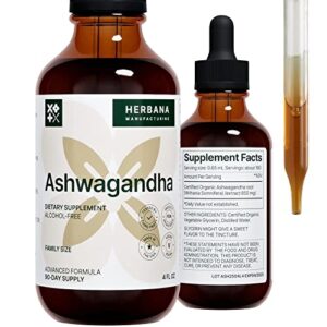 ashwagandha 4 oz liquid extract - herbal supplement - natural stress relief | mood booster | sleep & calming support tincture - withania somnifera drops - high potency - 90-day supply