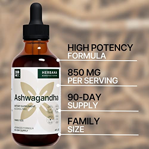 Ashwagandha 4 oz Liquid Extract - Herbal Supplement - Natural Stress Relief | Mood Booster | Sleep & Calming Support Tincture - Withania Somnifera Drops - High Potency - 90-Day Supply