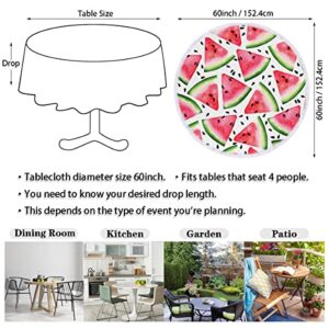 Red Pink Watermelon Round Tablecloth with Lace Trim Spring Summer Tablecloths Polyester Table Cover Waterproof Wipeable Table Cloth Linen for Kitchen, Fits Tables 60 inch Diameter