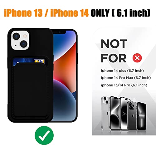 Silicone Card Case Compatible with iPhone 13/iPhone 14 6.1inch, Shock-Absorbing Protective Case with Card Holder, Soft Slim Wallet Case Compatible with iPhone 13/iPhone 14 Pro-Black