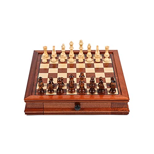 THPT High-end 16" Drawer Wooden Chess & Checker Set for Adults 2 Extra Queen Wooden Chessmen Classic Board Game Gift for Men Board Games (Size : L)