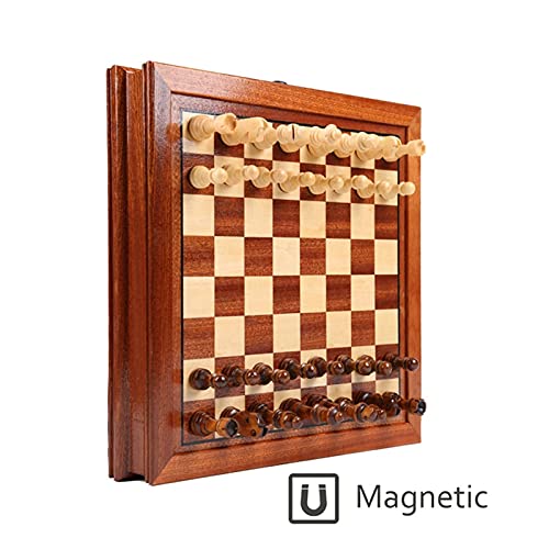 THPT High-end 16" Drawer Wooden Chess & Checker Set for Adults 2 Extra Queen Wooden Chessmen Classic Board Game Gift for Men Board Games (Size : L)