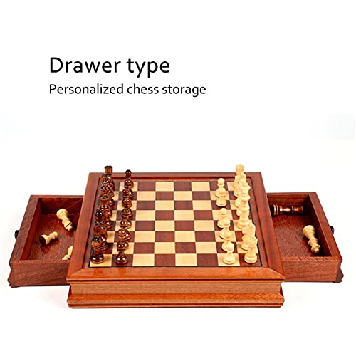 THPT High-end 16" Drawer Wooden Chess & Checker Set for Adults 2 Extra Queen Wooden Chessmen Classic Board Game Gift for Men Board Games (Size : L)