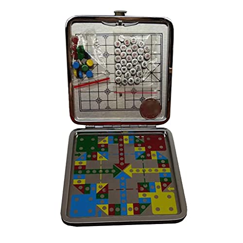 Magnetic Travel Chess Set Portable Mini Chess Set with Leather Chess Box and Magnetic Chess Pieces 2 in 1 Chess Set 4.6in Board Games (Color : Chinese Chess+Flying Chess)