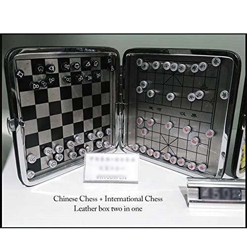 Magnetic Travel Chess Set Portable Mini Chess Set with Leather Chess Box and Magnetic Chess Pieces 2 in 1 Chess Set 4.6in Board Games (Color : Chinese Chess+Flying Chess)