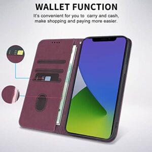 Oduio Wallet Case for iPhone iPhone 13 6.1 inch - [Strong Magnetic] PU Leather Folio Flip Case with Card Holder Kickstand Protective Phone Cover - Wine Red