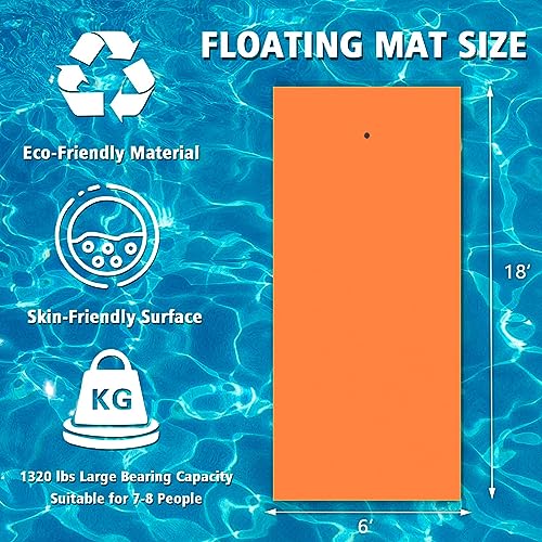 12'x6' Floating Water Pad, 3 Layers XPE Foam Water Mat, Tear-Resistant Lily Pad Lilly Pad with Tethering System, Floating Mat for Lake, Recreation Pool, Beach, Ocean, Orange/Green