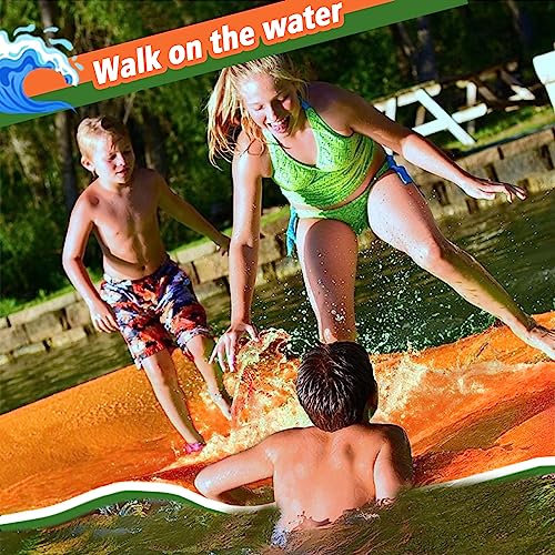 12'x6' Floating Water Pad, 3 Layers XPE Foam Water Mat, Tear-Resistant Lily Pad Lilly Pad with Tethering System, Floating Mat for Lake, Recreation Pool, Beach, Ocean, Orange/Green