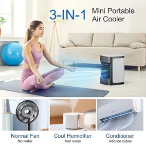 Cozzyben Mini Portable Air Conditioner, Portable AC Cooling Fan 3 Speeds, USB Personal Evaporative Air Cooler for Room Desk Kitchen Office Bedroom Camping