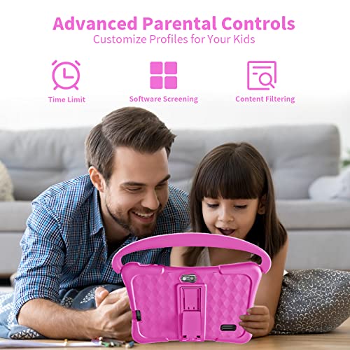 WXUNJA Kids Tablet, 7 inch Android Tablet for Kids, 3GB 32GB Toddler Tablet with Bluetooth, GMS, WiFi, Parental Control, Dual Camera, Shockproof Case, Educational, Games (Pink)