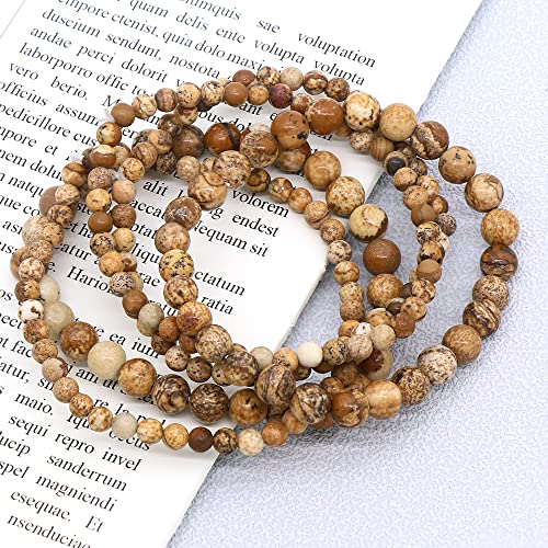 C&L Accessories Beaded Bracelets For Women Men and Teens 5 Pcs Natural Gemstone Bead Ball Bracelet Stretchable Elastic Bracelet (Paysage Jasper Bracelet)