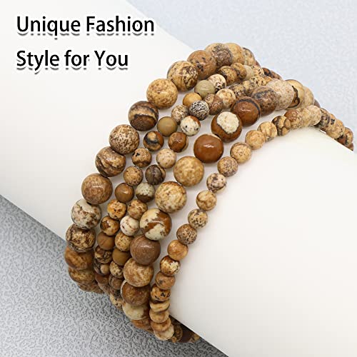 C&L Accessories Beaded Bracelets For Women Men and Teens 5 Pcs Natural Gemstone Bead Ball Bracelet Stretchable Elastic Bracelet (Paysage Jasper Bracelet)