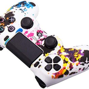 Silicone Cover Skin Case Shell for PS4 Sony Playstation 4 Slim/Pro Dualshock 4 Controller Cover with Pro Thumb Grips x 8 (Graffiti-White)