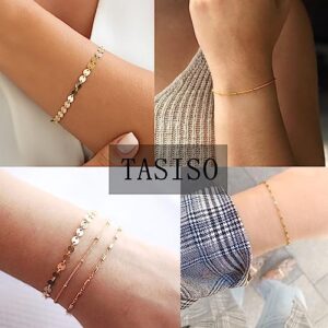 Tasiso Gold Bracelets for Women 14K Gold Jewelry for Women Cute Heart Beaded Bracelets for Women Lip Cuban Link Paperclip Chain Anklet Dainty Bracelet Pack Gifts for Women Girls