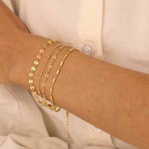 Tasiso Gold Bracelets for Women 14K Gold Jewelry for Women Cute Heart Beaded Bracelets for Women Lip Cuban Link Paperclip Chain Anklet Dainty Bracelet Pack Gifts for Women Girls