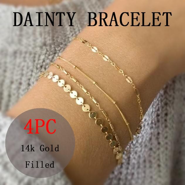 Tasiso Gold Bracelets for Women 14K Gold Jewelry for Women Cute Heart Beaded Bracelets for Women Lip Cuban Link Paperclip Chain Anklet Dainty Bracelet Pack Gifts for Women Girls