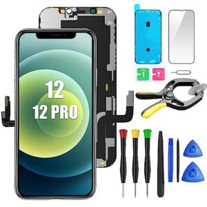 betterdiy for iphone 12/12pro screen replacement,fhd 6.1 inch 3d touch lcd screen display digitizer,repair tool kits+magnetic screw mats+waterproof frame adhesive sticker+screen tempered protector