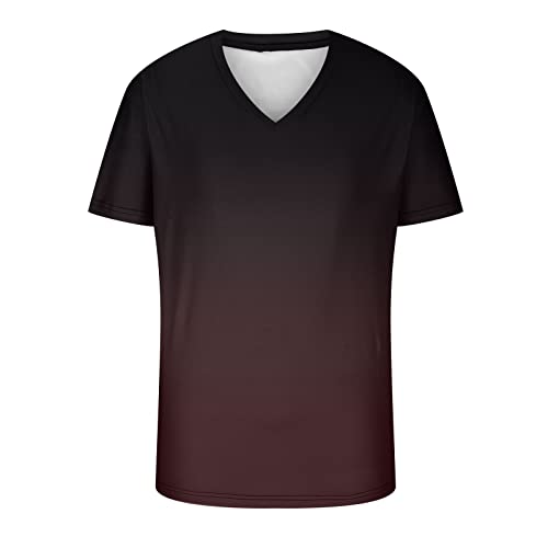 Muscularfit Casual Shirts for Men Fashion Short Sleeve V Neck Gradient Color Top Regular-Fit Big and Tall Sport Summer Shirt