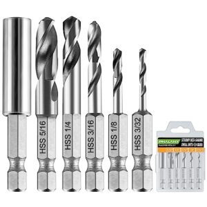 phalanx stubby hss drill bits for metal, quick change hex shank drill bit set & magnetic 1/4 bit holder, cobalt drill bits for steel plate impact driver, brocas para metal, 1/8 3/16 3/32 1/4 5/16