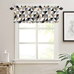 Kitchen Curtains, Simple Black and White Gold Triangle Pattern Valances for Windows, Bathroom Curtains Window 42x12in Short Curtains, Kitchen Window Curtains Over Sink, Rod Pocket Valance Curtains