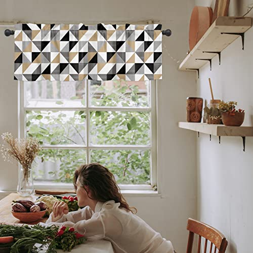 Kitchen Curtains, Simple Black and White Gold Triangle Pattern Valances for Windows, Bathroom Curtains Window 42x12in Short Curtains, Kitchen Window Curtains Over Sink, Rod Pocket Valance Curtains