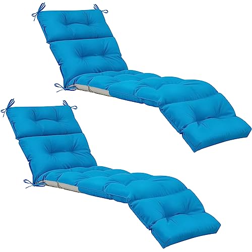 Kigley 2 Pcs Chaise Lounge Cushions Soft Lounge Chair Cushion Spring/Summer Seasonal Replacement Cushions for Outdoor Indoor Home Office, 74.5 x 22 Inches (Blue)