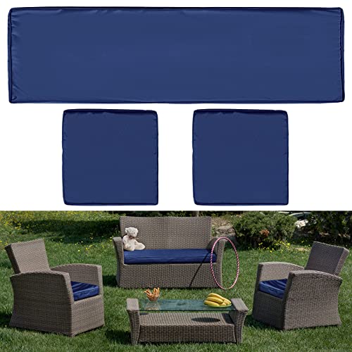 3 Pcs Outdoor Cushion Covers Patio Cushion Replacement Covers 2 Covers 18 x 18 x 2 and 1 Cover 42 x 18 x 3 for Patio Furniture Outdoor Washable Water Resistant for Couch Garden Sofa (Dark Blue)