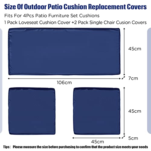 3 Pcs Outdoor Cushion Covers Patio Cushion Replacement Covers 2 Covers 18 x 18 x 2 and 1 Cover 42 x 18 x 3 for Patio Furniture Outdoor Washable Water Resistant for Couch Garden Sofa (Dark Blue)