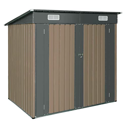 GRAVFORCE 6' x 4' Outdoor Metal Storage Shed, Outdoor Shed, Galvanized Steel Garden Shed with Double Lockable Door, Tool Storage Shed for Patio, Backyard, Lawn