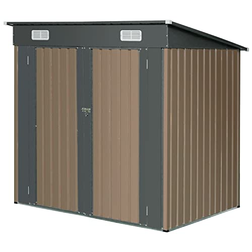 GRAVFORCE 6' x 4' Outdoor Metal Storage Shed, Outdoor Shed, Galvanized Steel Garden Shed with Double Lockable Door, Tool Storage Shed for Patio, Backyard, Lawn