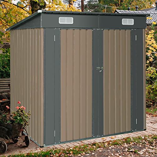 GRAVFORCE 6' x 4' Outdoor Metal Storage Shed, Outdoor Shed, Galvanized Steel Garden Shed with Double Lockable Door, Tool Storage Shed for Patio, Backyard, Lawn