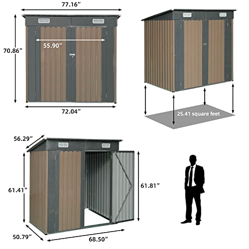 GRAVFORCE 6' x 4' Outdoor Metal Storage Shed, Outdoor Shed, Galvanized Steel Garden Shed with Double Lockable Door, Tool Storage Shed for Patio, Backyard, Lawn