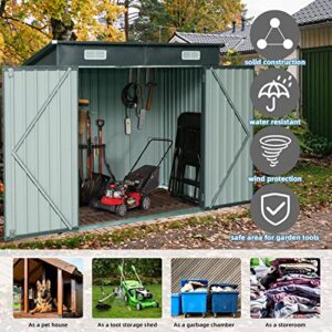 GRAVFORCE 6' x 4' Outdoor Metal Storage Shed, Outdoor Shed, Galvanized Steel Garden Shed with Double Lockable Door, Tool Storage Shed for Patio, Backyard, Lawn