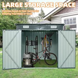 GRAVFORCE 6' x 4' Outdoor Metal Storage Shed, Outdoor Shed, Galvanized Steel Garden Shed with Double Lockable Door, Tool Storage Shed for Patio, Backyard, Lawn