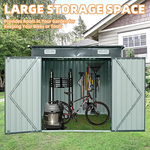 GRAVFORCE 6' x 4' Outdoor Metal Storage Shed, Outdoor Shed, Galvanized Steel Garden Shed with Double Lockable Door, Tool Storage Shed for Patio, Backyard, Lawn