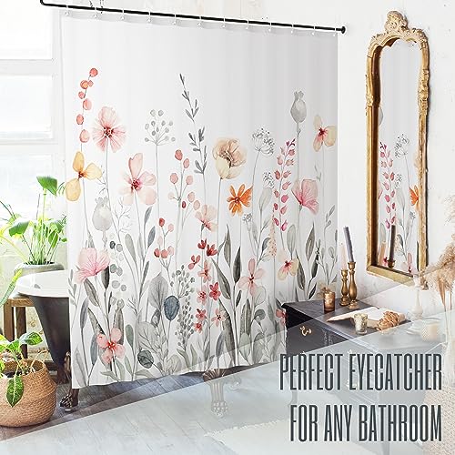 KIBAGA Beautiful Floral Shower Curtain for Your Bathroom - A Stylish 72" x 72" Curtain That Fits Perfect to Every Bath Decor - Ideal to Brighten Up Your Cute Botanical Bathroom at Home with Plants