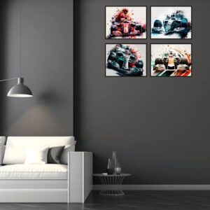 CNG DIGITAL Formula Racing Poster Race Car Wall Decor F1 Racing Wall Art Prints Set of 4 Unframed (8''x10'') Supercar Poster Man Cave Boys Room Wall Decor Posters for Boys Room Grand Prix Posters