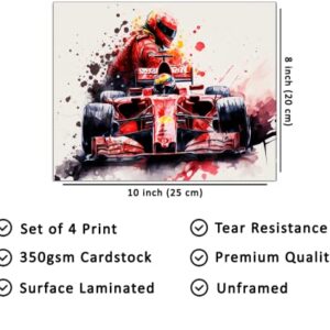 CNG DIGITAL Formula Racing Poster Race Car Wall Decor F1 Racing Wall Art Prints Set of 4 Unframed (8''x10'') Supercar Poster Man Cave Boys Room Wall Decor Posters for Boys Room Grand Prix Posters