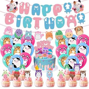 𝓢𝓺𝓾𝓲𝓼𝓱𝓶𝓪𝓵𝓵𝓸𝔀𝓼 𝓟𝓪𝓻𝓽𝔂 squad themed birhthday party supplies for girls party decorations set for kids and boys party favors included banner balloons cake cupcake toppers