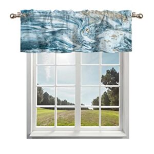 LBHAUSE Art Marble Curtain Valances for Window, Rod Pocket Window Valance Curtain Kitchen Short Curtain for Bedroom Living Room Blue White Gold Liquid Abstract Ocean 60"x18"